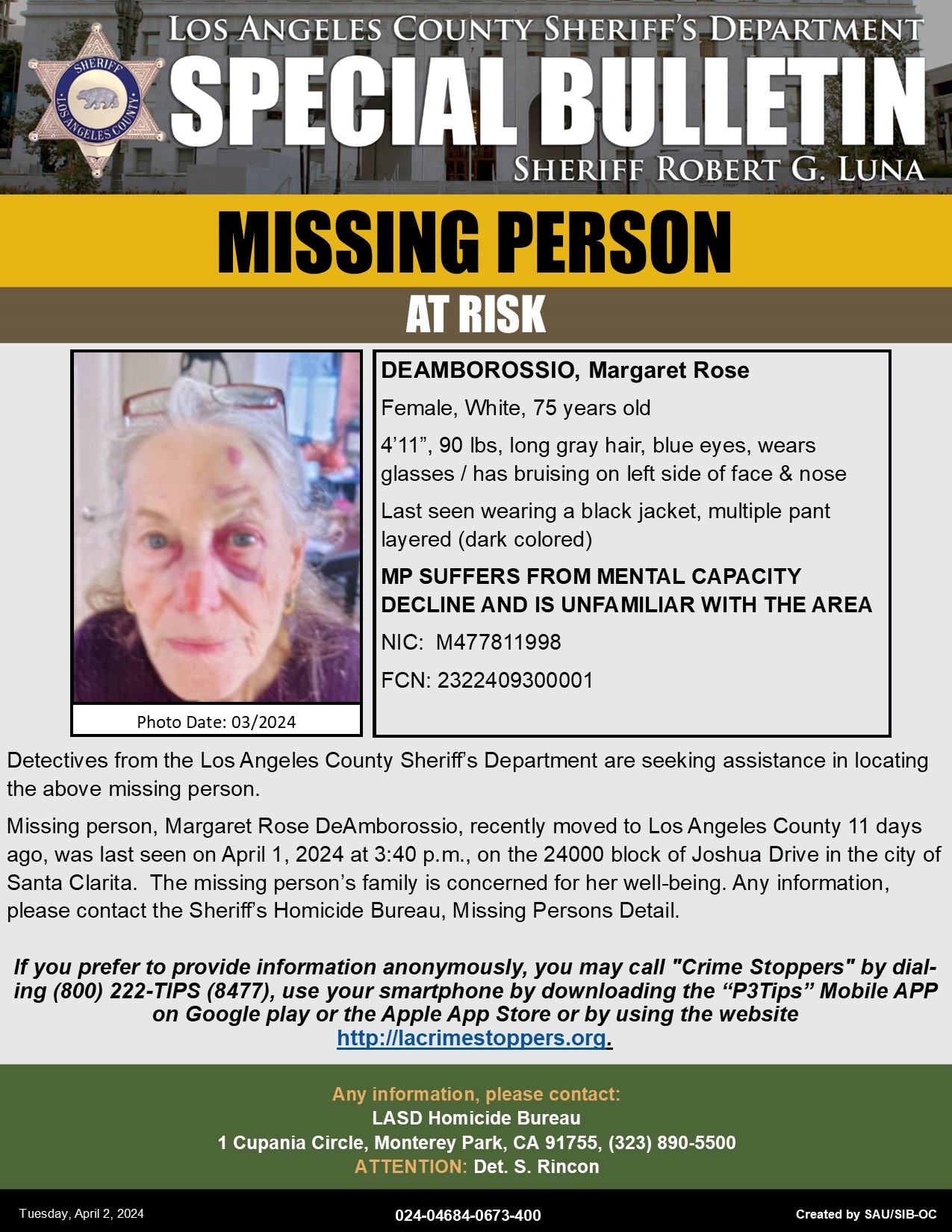 SCVNews.com | LASD Seeks Public’s Help to Locate Missing Santa Clarita Woman | 04-02-2024